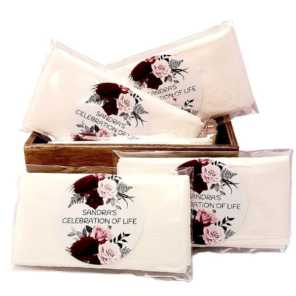 Personalized Maroon Floral Tissue Pack Favors Many Options - Favors Today