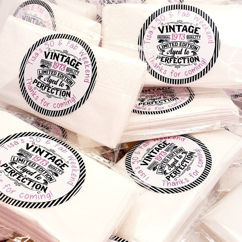 Personalized Vintage Birthday Party Tissue Pack Party Favors - Favors Today